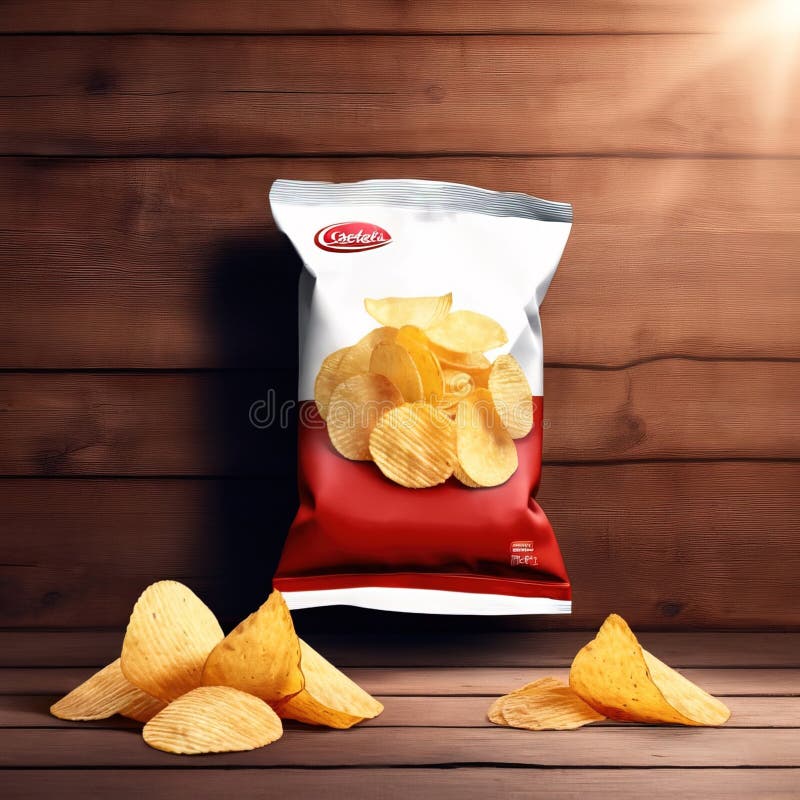 Bag of Fried Potato Chips, Blank Generic Packaging Mockup Photo Stock ...