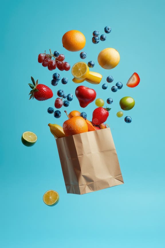 Bag of Fruit is Flying through the Air Stock Photo - Image of concept ...