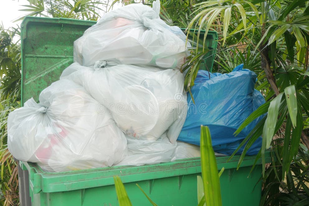 Bag with Garbage and Rubbish Bin Stock Photo - Image of carrying ...