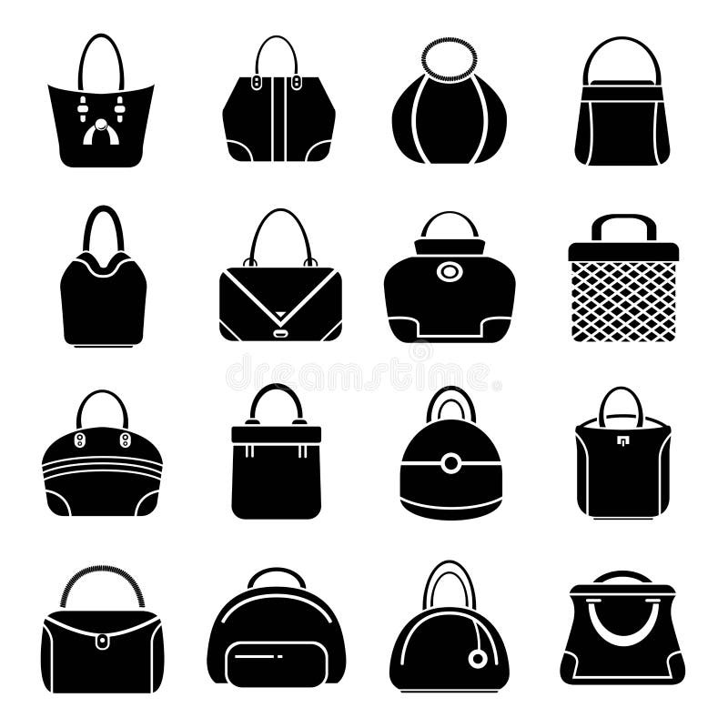 Flat Icons Set of Fashion Bags Stock Vector - Illustration of flat ...
