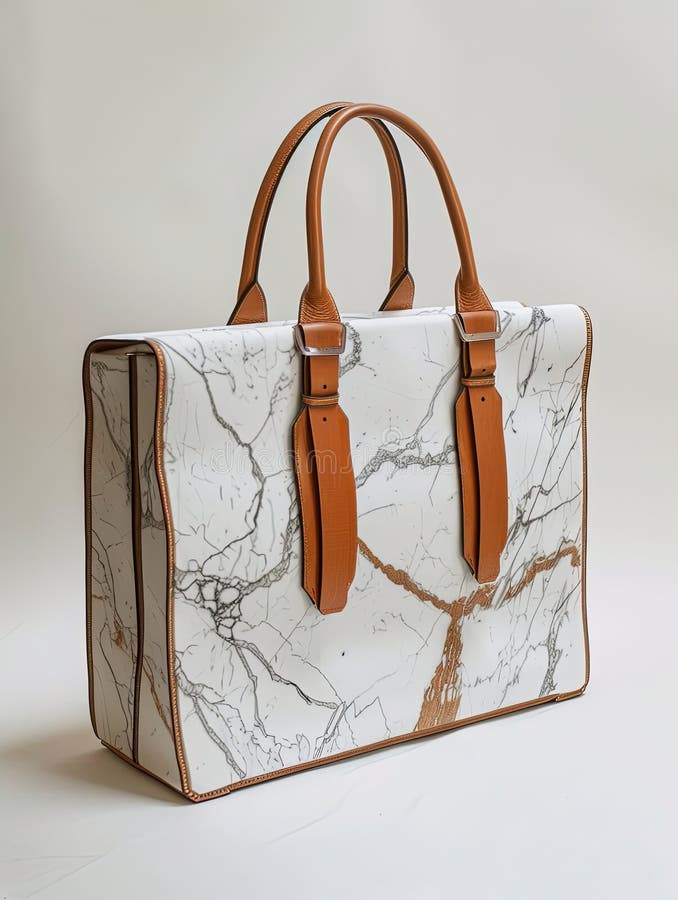 A Bag Made of White Marble with Brown Leather Handles. Generative AI ...