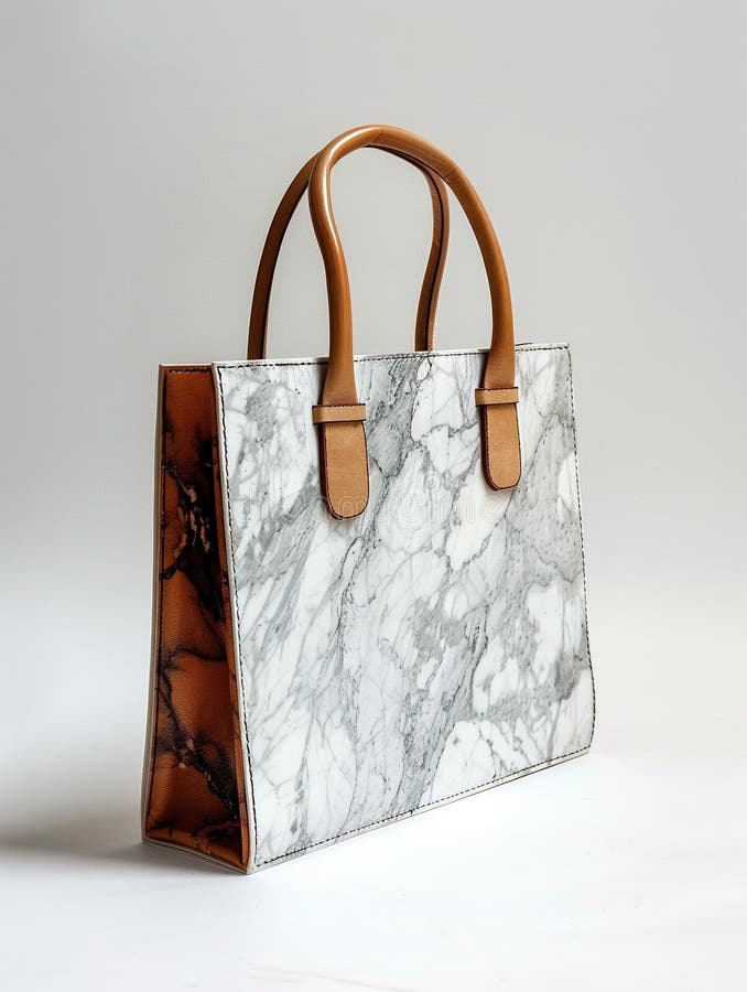 A Bag Made of White Marble with Brown Leather Handles. Generative AI ...