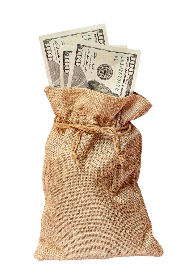 A Bag of Money. Dollars in a Bag of Rough Fabric_ Stock Image - Image ...