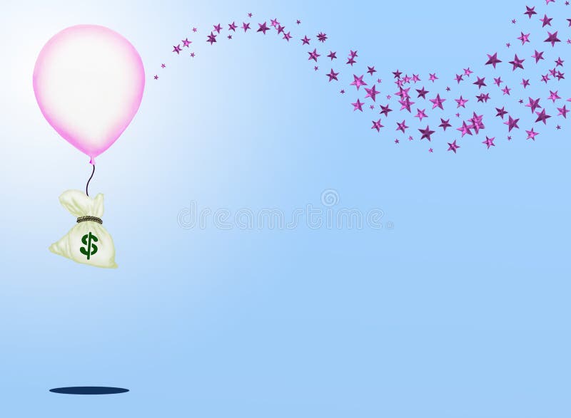 A Bag of Money and a Pink Balloon with Sparking Pi Stock Illustration ...
