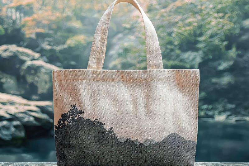 Bag with a Mountain and Trees on it Stock Image - Image of handmade ...