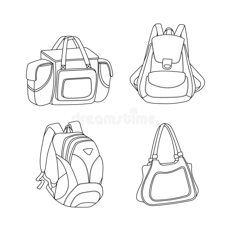 Outline Handbag Design, Illustration Simple Bag Icon Set Stock Vector ...