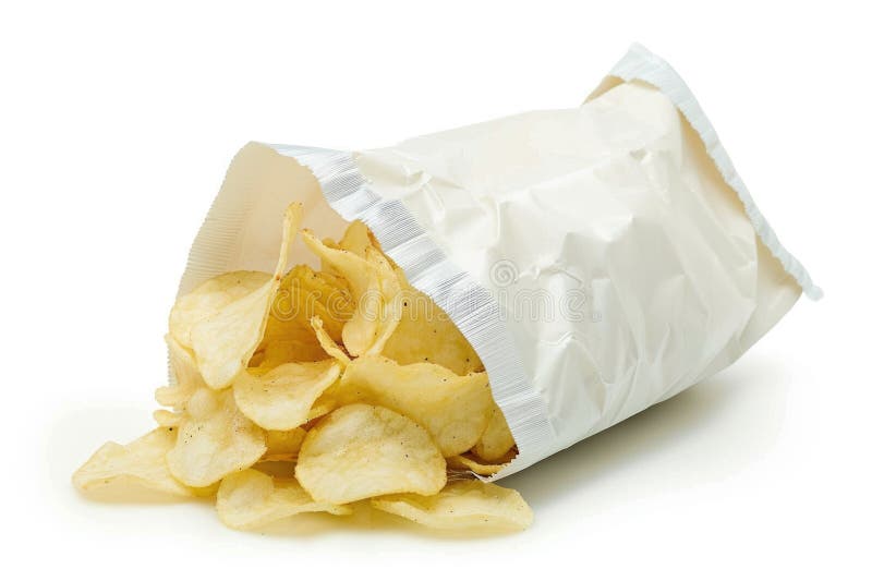 A Bag of Potato Chips Placed on a Clean and Plain White Surface Stock ...