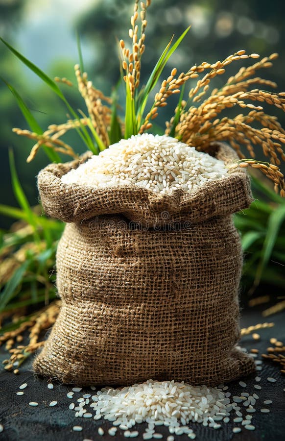 A Bag of Rice is Sitting on a Table with Some Rice Scattered Around it ...