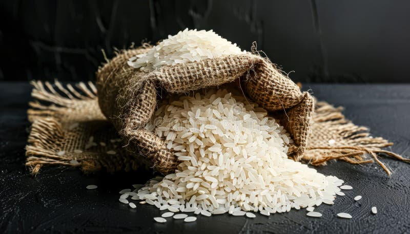 Bag of Rice is Sitting on a Table Stock Photo - Image of asian, wooden ...