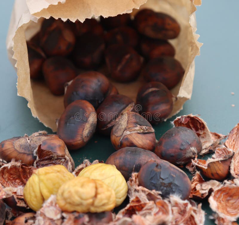 Bag of Roasted Chestnuts To Peel- Stock Image - Image of peeled, group ...
