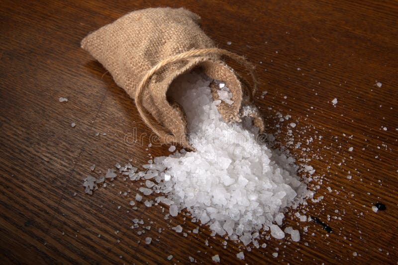 Bag with Salt Scattered on the Table Stock Photo - Image of brown, salt ...