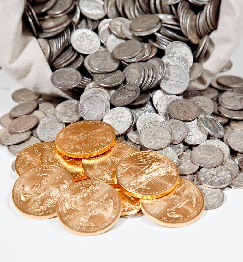 Bag of Silver and Gold Coins Stock Image - Image of eagle, bank: 17157473