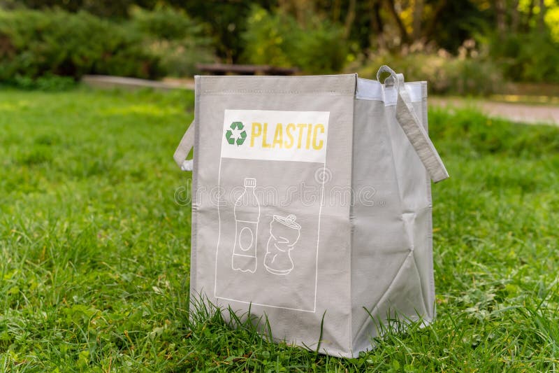 Bag for Sorting Paper Garbage in Park Stock Image - Image of energy ...