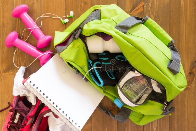 Bag with Sports Things and a Notebook for Sports Stock Image - Image of ...