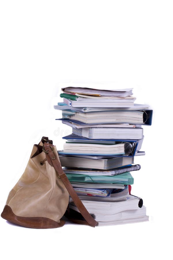 Bag and a stack of books stock photo. Image of archive - 8866034