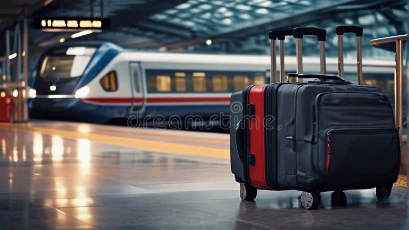 Bag or Suitcase Standing at the Station in Front of High-speed Train ...