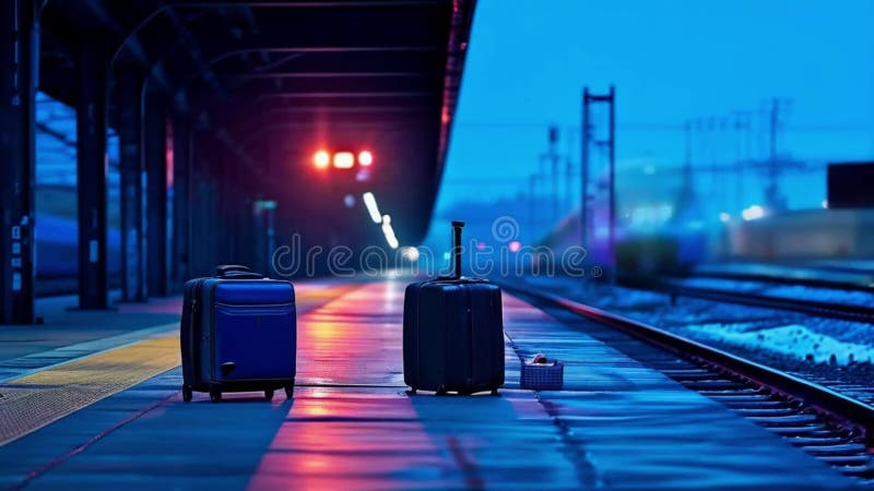 Bag or Suitcase Standing at the Station in Front of High-speed Train ...