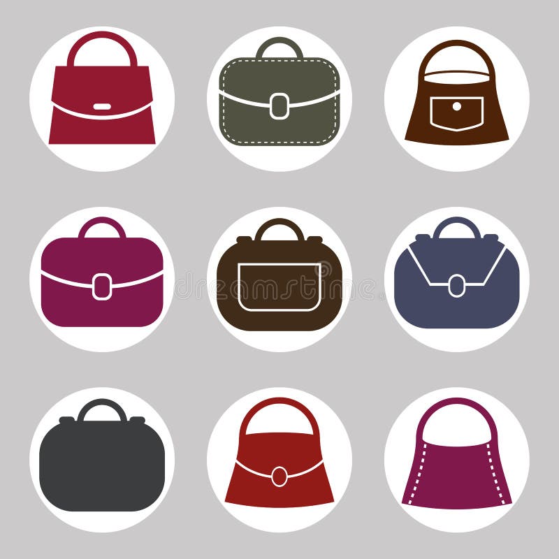 Bag Vector Icons Set of 9 Examples, Fashion Theme Symbols Collection ...