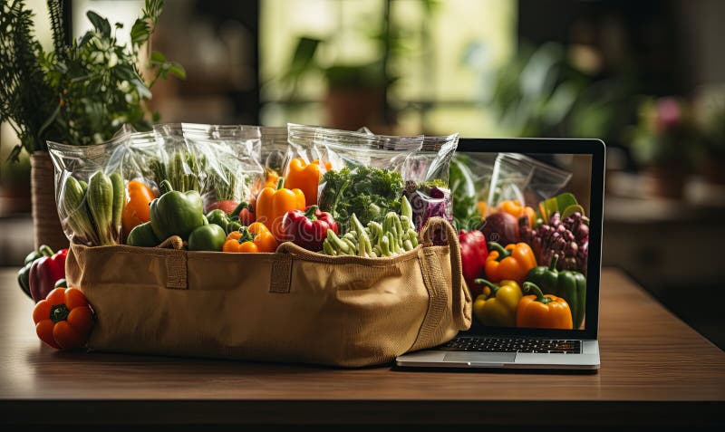 Bag of Vegetables on Laptop Stock Image - Image of food, vegetables ...
