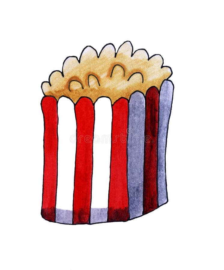 A Bag of Watercolor Popcorn Stock Illustration - Illustration of food ...