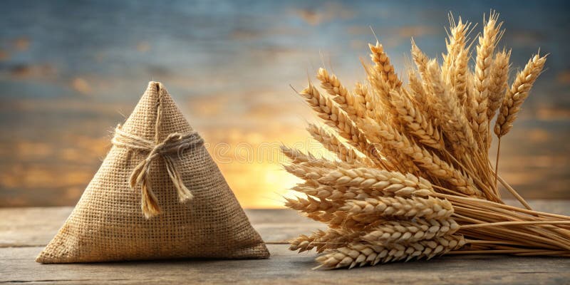 A Bag of Wheat a Bundle of Wheat and Wheat on the Ground are Arranged ...