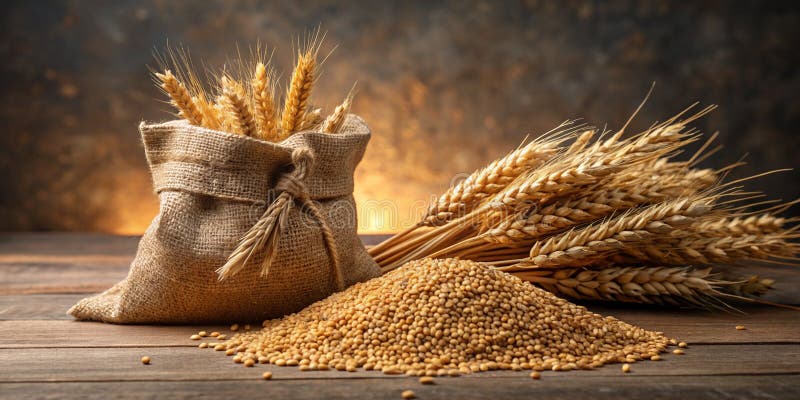 A Bag of Wheat a Bundle of Wheat and Wheat on the Ground are Arranged ...