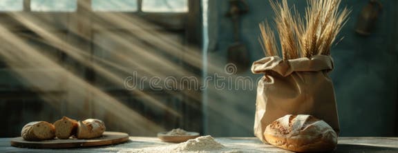 Bag of Wheat on Table stock photo. Image of healthy - 308907232