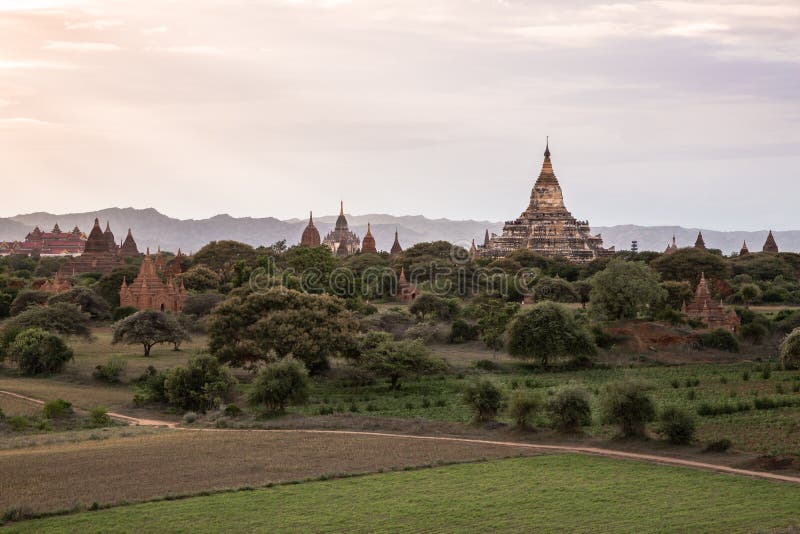 Bagan Landscape of Temples at Sunset Stock Image - Image of myanmar ...