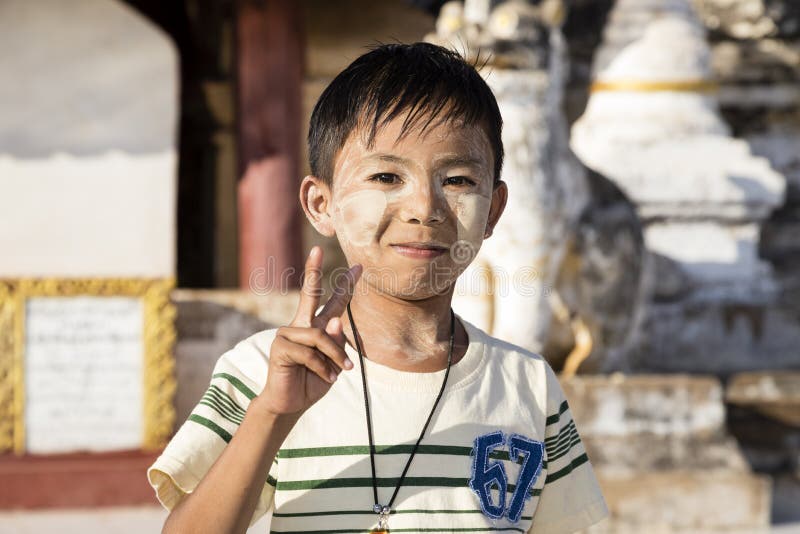 Bagan, Myanmar, December 29, 2017: Handsome Boy with Tanaka in the Face ...