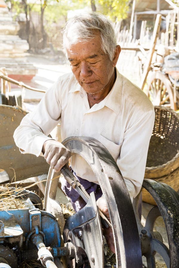 Bagan, Myanmar, December 27, 2017: Old Man Grinds the Knives of a ...