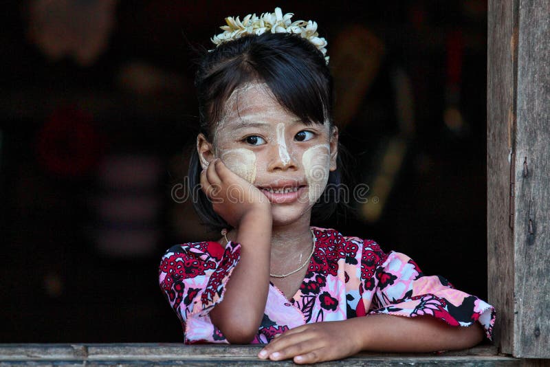 Bagan Myanmar Nov 14 2019 Burmese Girl Looking Out Of Window In