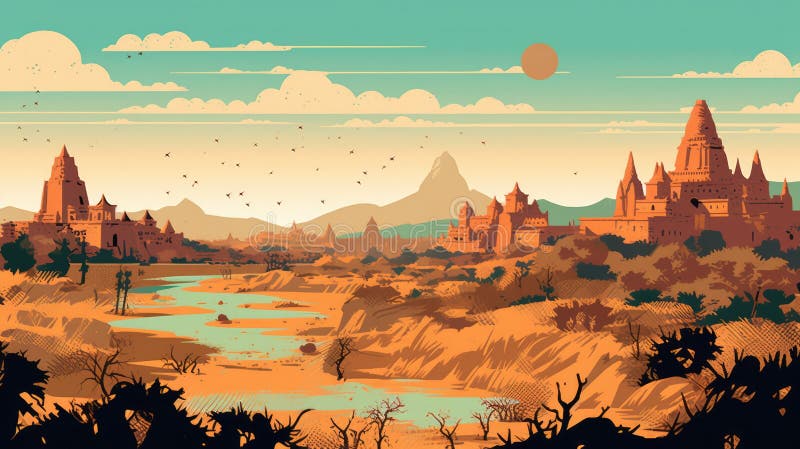 Bagan Myanmar on a Sunny Day - Illustration Retro Style - Made with ...