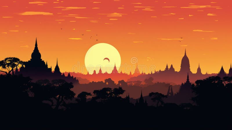 Bagan Myanmar at Sunset - Illustration Retro Style - Made with ...