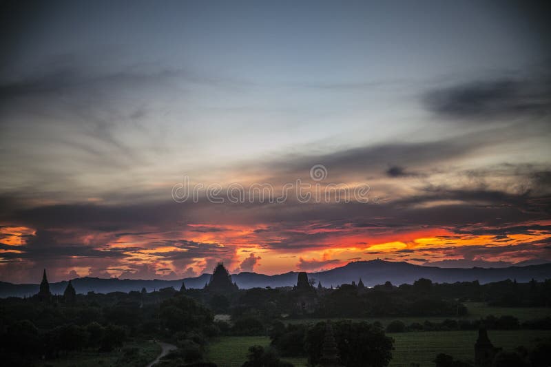 Bagan: a Stunning Sunset Over Ancient Temples Stock Photo - Image of ...