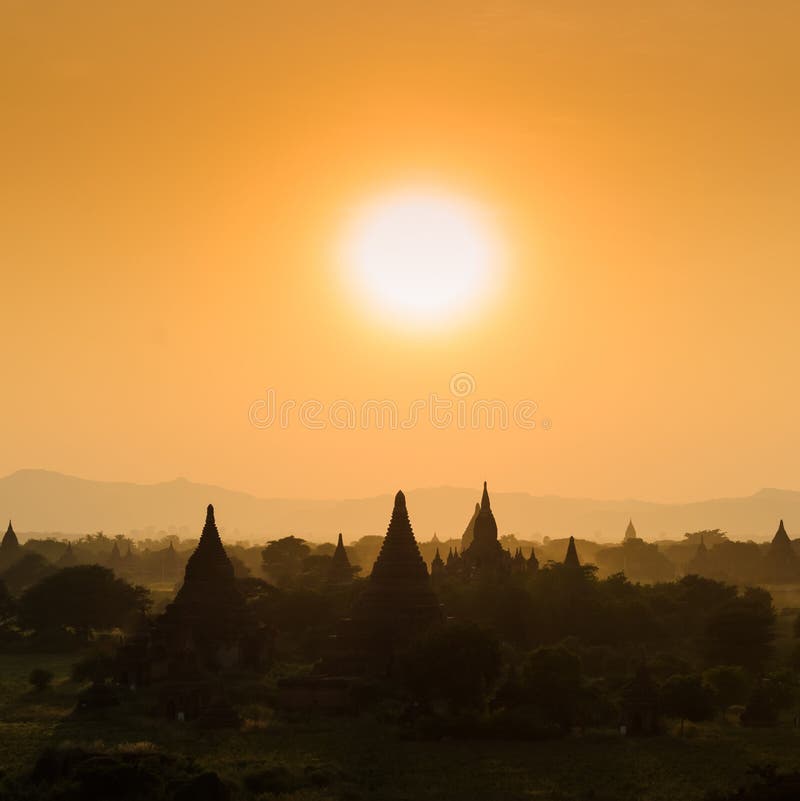 Bagan at sunset, Myanmar stock image. Image of religion - 36531151