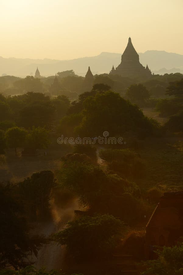 Bagan at Sunset, Myanmar. stock photo. Image of monastery - 27543492
