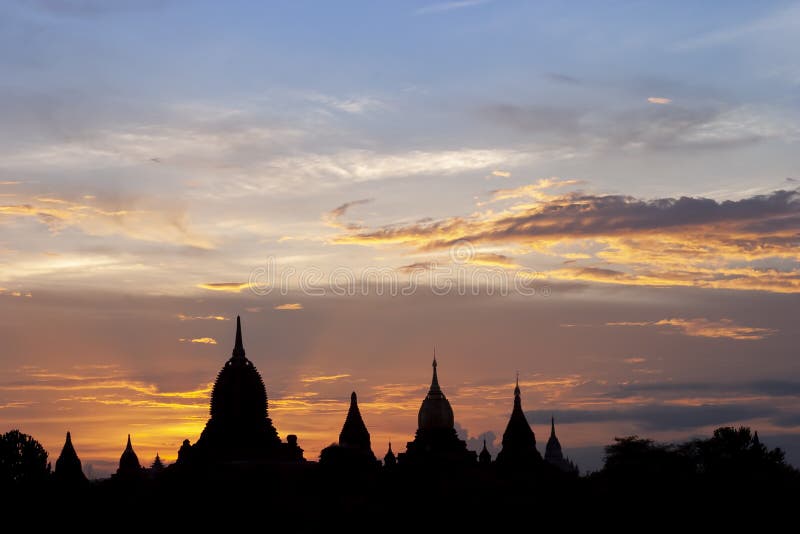Bagan Temples at Sunset in Myanmar Stock Image - Image of buddhism ...