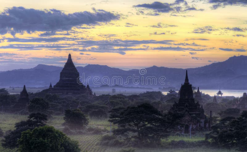 Bagan temples at sunset stock image. Image of architecture - 32013895