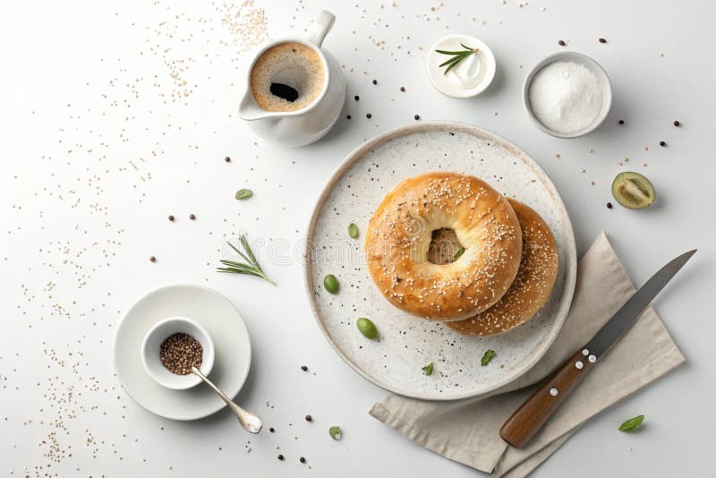 Bagel Bread on Minimal Background Breakfast Concept Top View Flat Lay ...