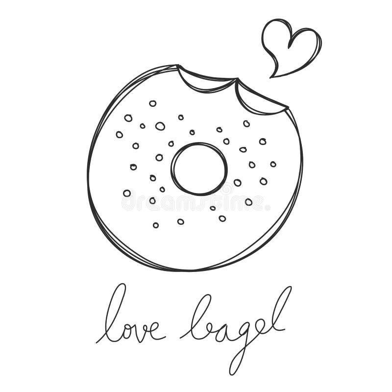 Bagel Cute Hand Drawn with Heart and Word Love Bagel Vector Stock ...