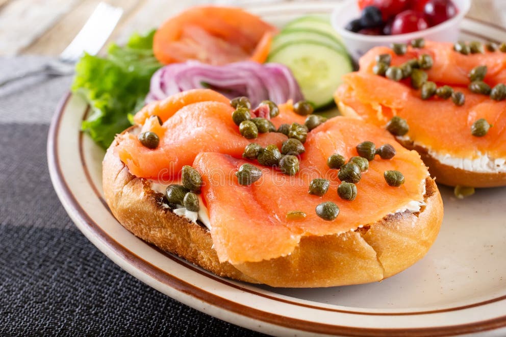 Bagel lox plate stock image. Image of dish, onion, kitchen - 281906615