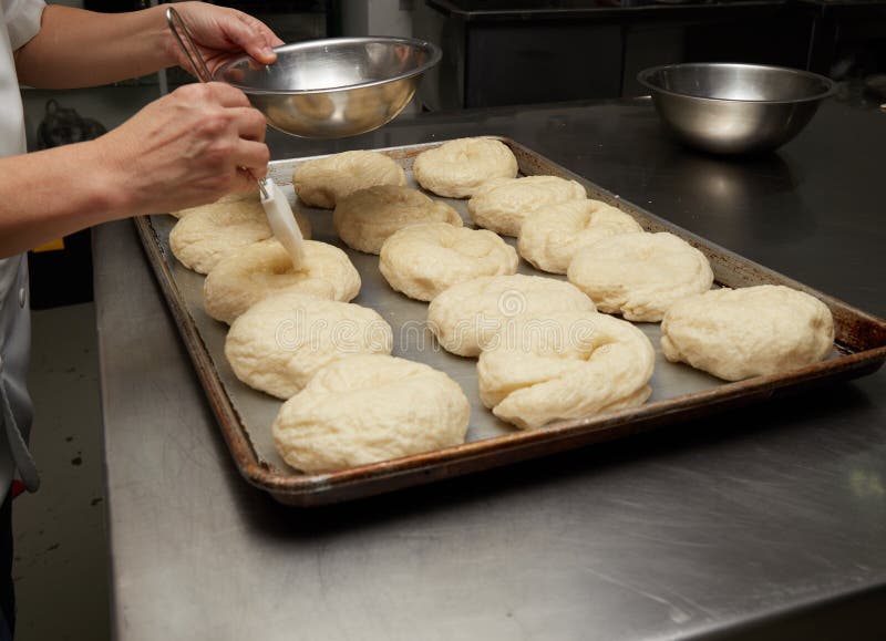 Baker Making Bagel, Adding Beaten Egg Stock Image - Image of caucasian ...