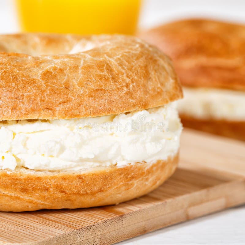 Bagel Sandwich with Cream Cheese for Breakfast Close Up Square Stock ...