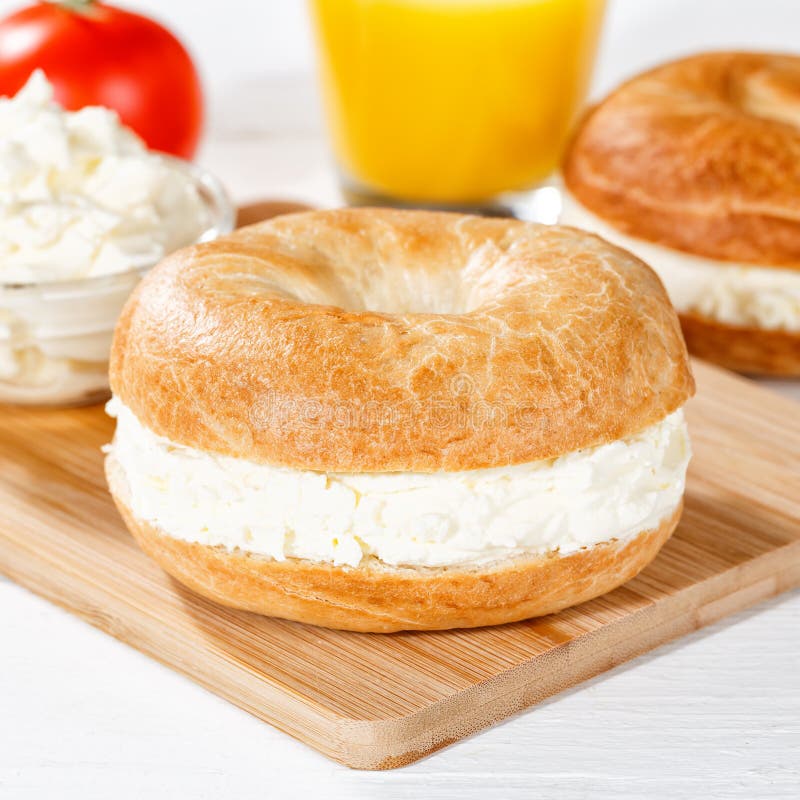 Bagel Sandwich with Cream Cheese for Breakfast Square Stock Photo ...
