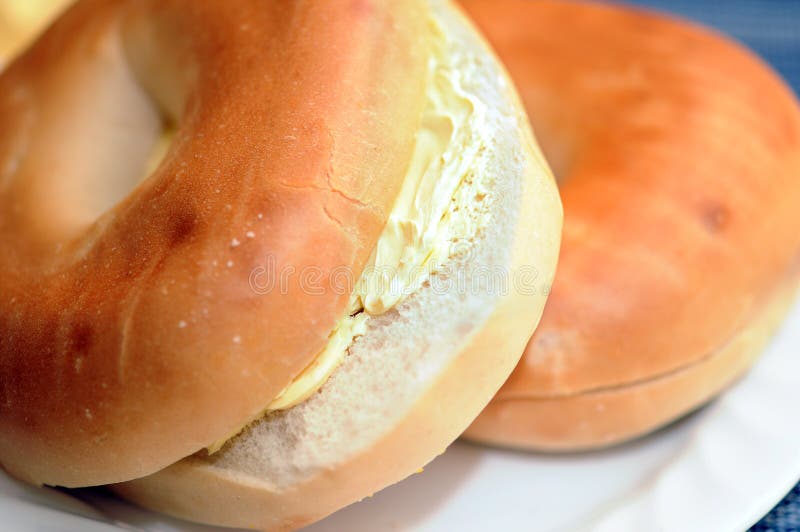 Bagel with Butter Cream and Coffee Stock Photo - Image of bread, plain ...