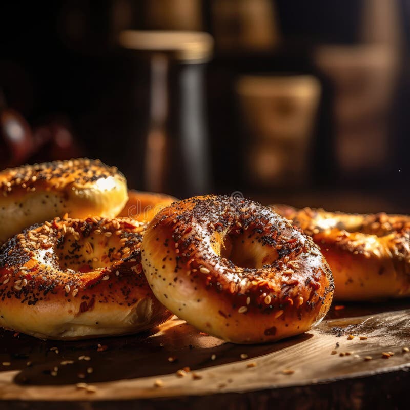 Bagels on Stone in Rustic Pub. Generative AI Stock Illustration ...