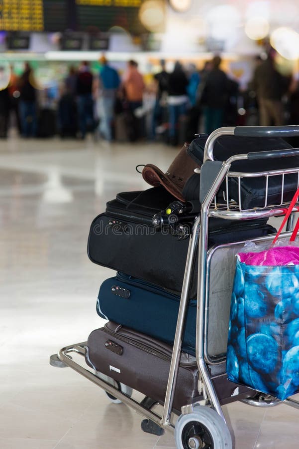 Queue at the Airport for Baggage Check-in Stock Image - Image of wheel ...