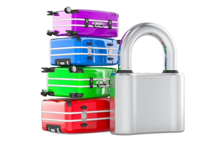 Baggage Storage, Concept. Stack of Suitcases with Padlock Stock ...