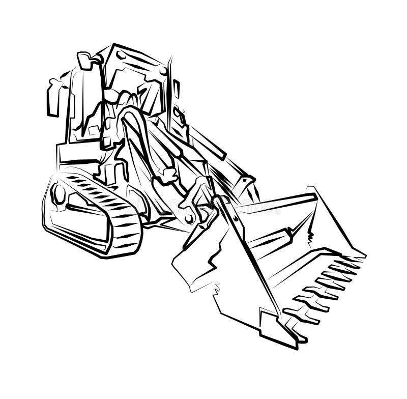 Zeichnen: Schwarzweiss-Skizze Des Baggers Stock Abbildung ...
