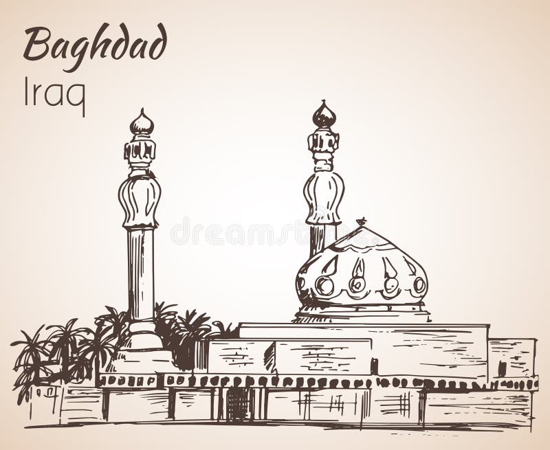 Baghdad Cityscape Mosque - Iraq. Sketch Stock Vector - Illustration of ...